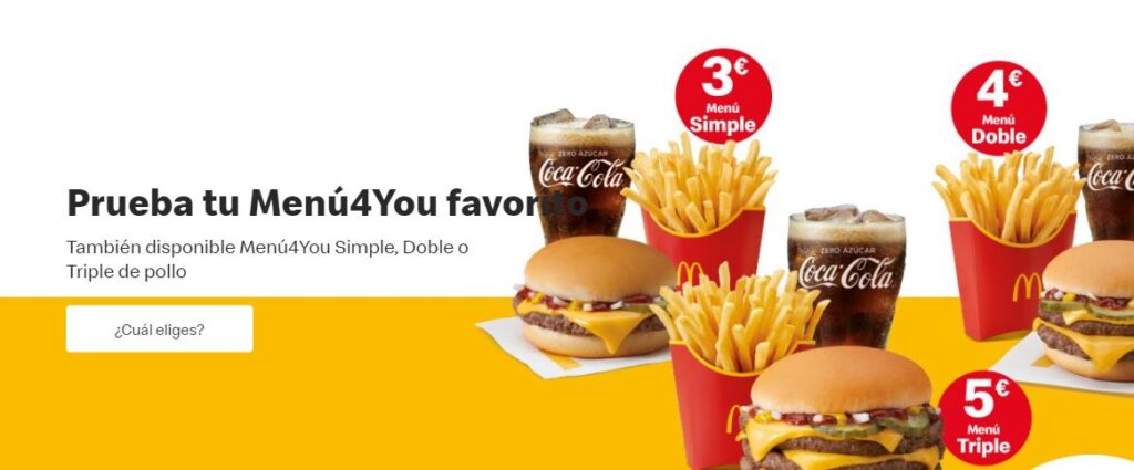 Menú 4you simple por 3€ - Centro Comercial Rincón de la Victoria